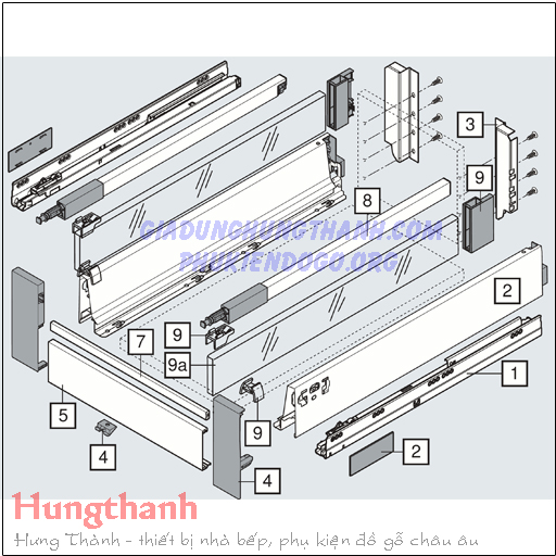 Gia dụng Hưng Thành - Ray hộp Blum Hafele Tandembox Y5 551.23.711